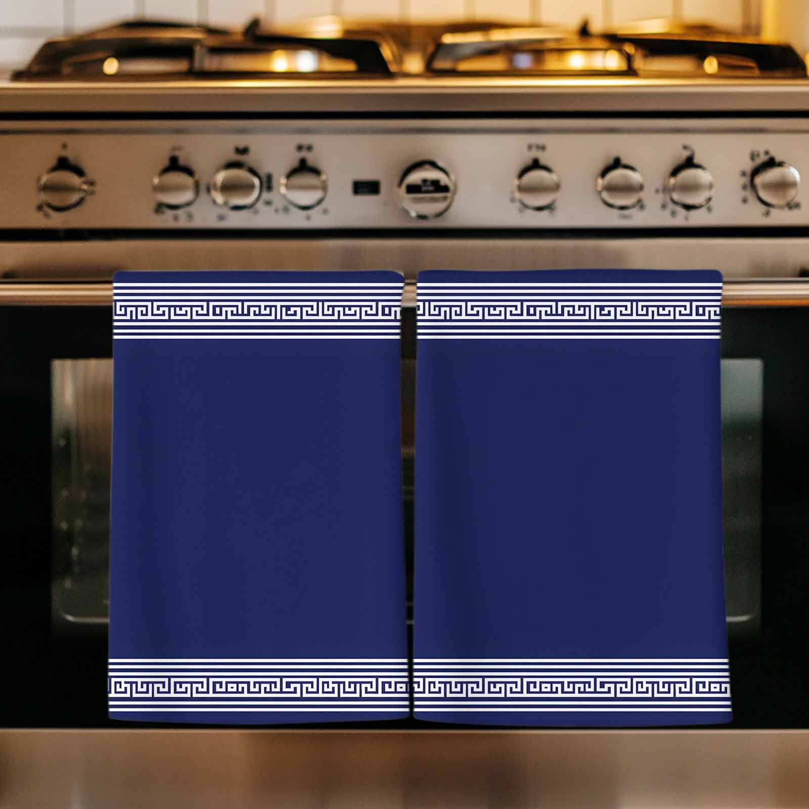Navy Blue Geometric Kitchen Towels Set of 1, White Greek Key Farmhouse ...