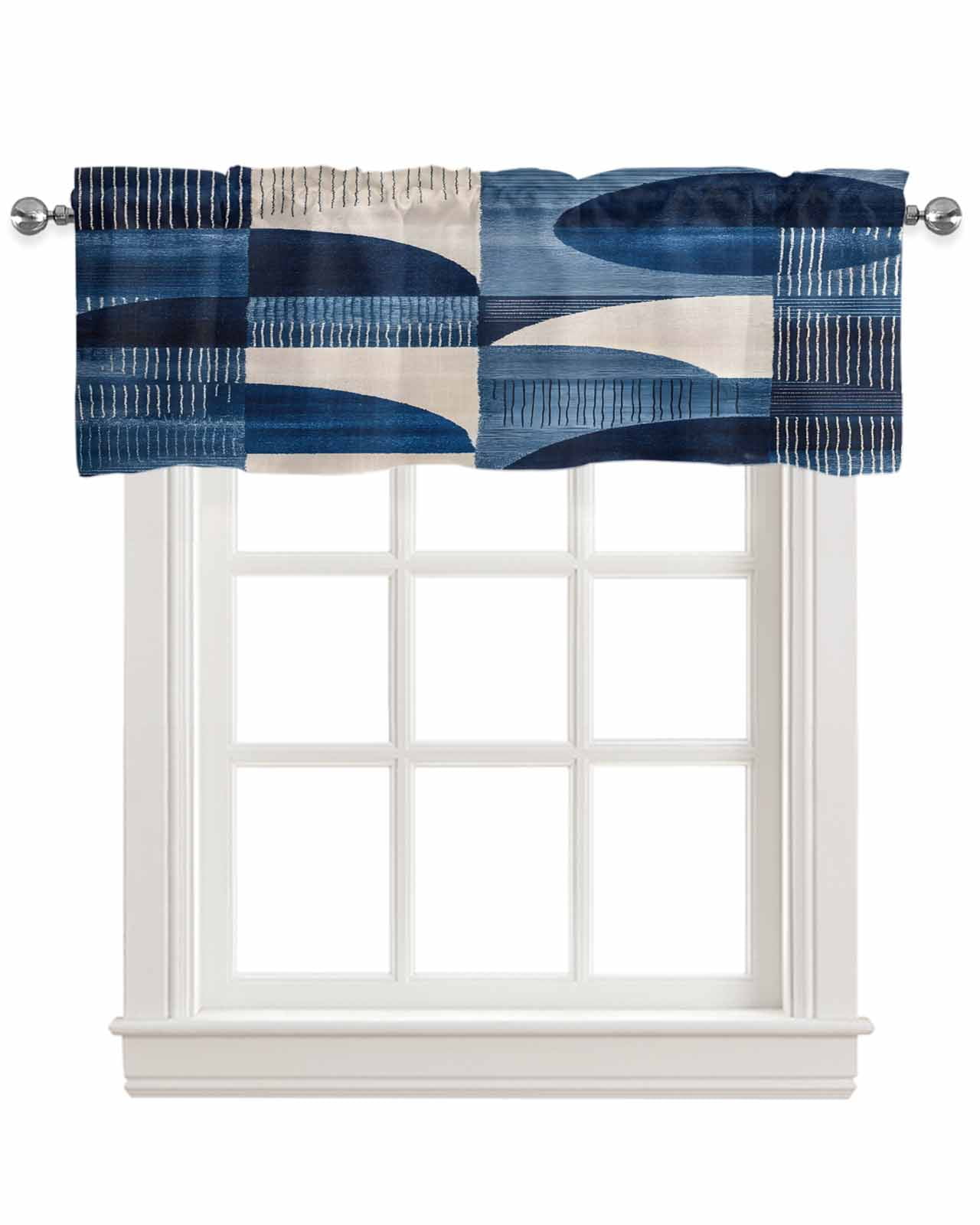 Navy Blue Geometric Kitchen Valances for Windows Farmhouse Linen Window ...