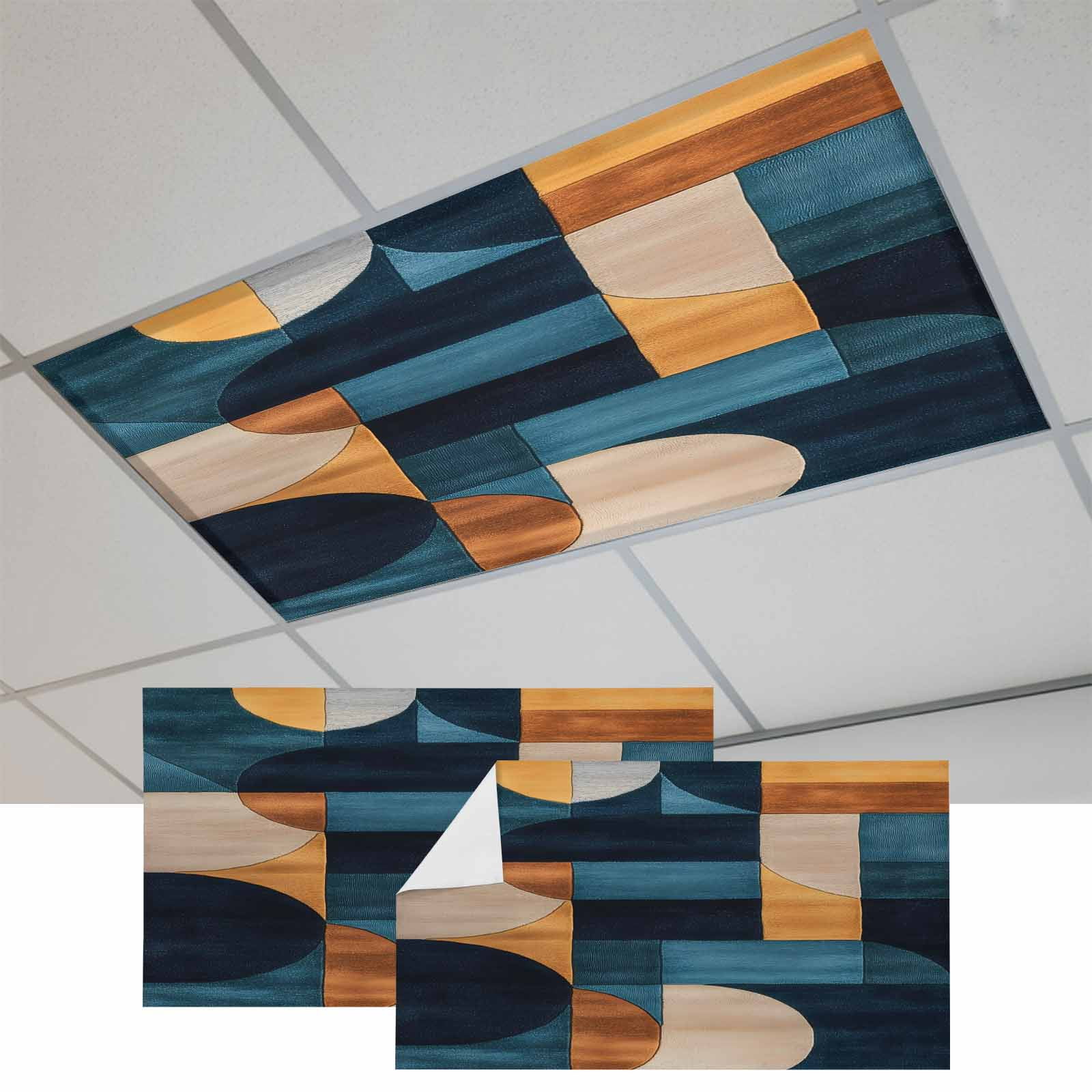 Navy Blue Geometric Magnetic Fluorescent Light Covers for Ceiling ...