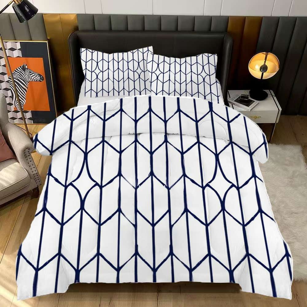 Navy Blue Geometric Pattern Design Comforter Set Queen Size Bedding Set ...