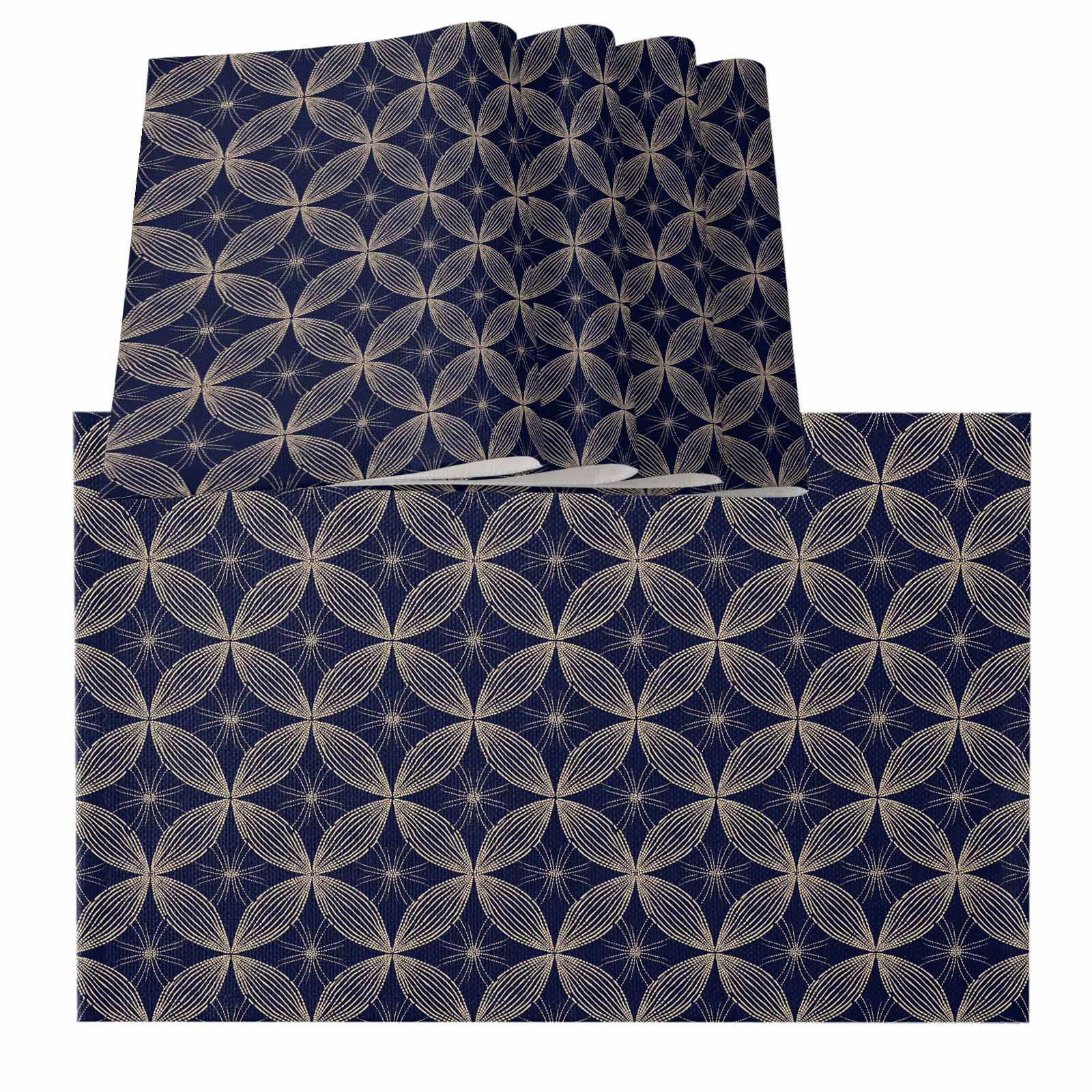 Navy Blue Geometric Placemats for Dinning Table Set of 4, Brown Modern ...