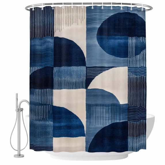Navy Blue Geometric Shower Curtain Set - Small 36" x 72" Washable ...
