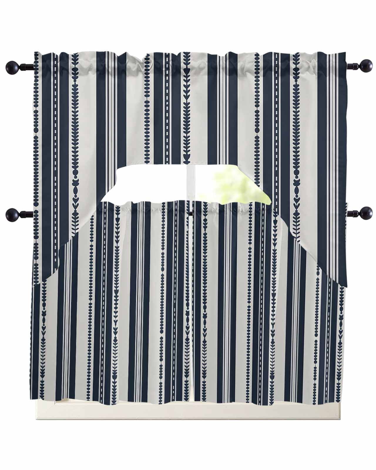 Navy Blue Geometric Swag Curtains for Living Room/Bedroom Windows ...