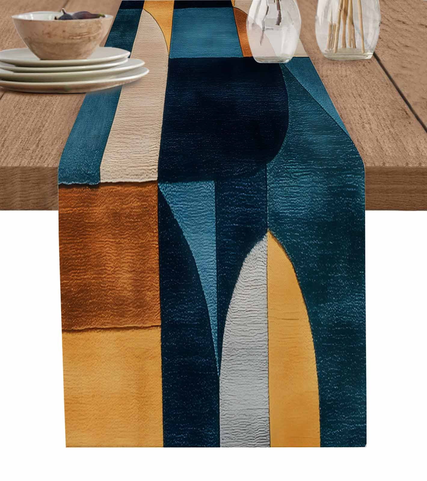 Navy Blue Geometric Table Runner 108 Inches, Abstract Art Boho Bed ...