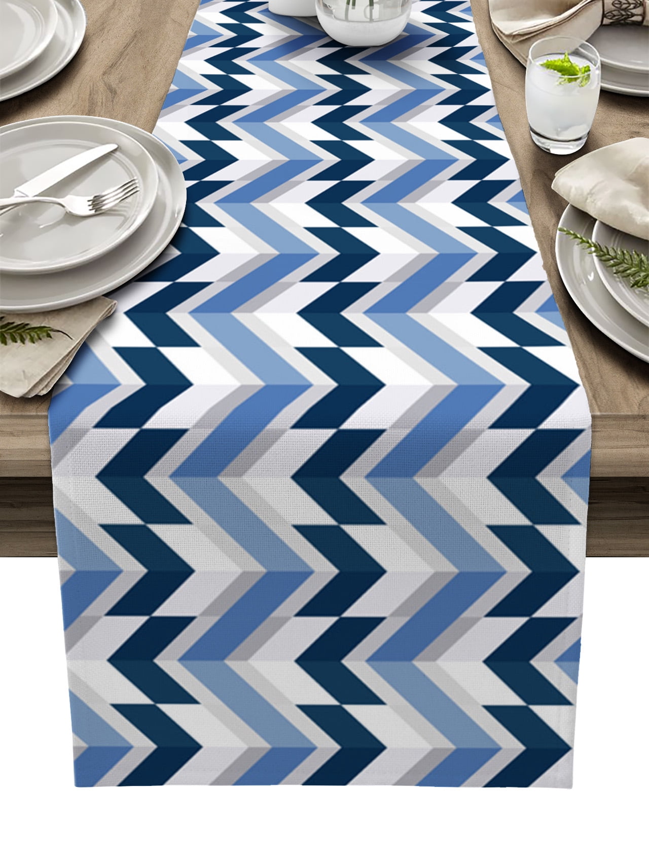 Navy Blue Geometric, Table Runner 108 Inches, Abstract Modern Aesthetic ...