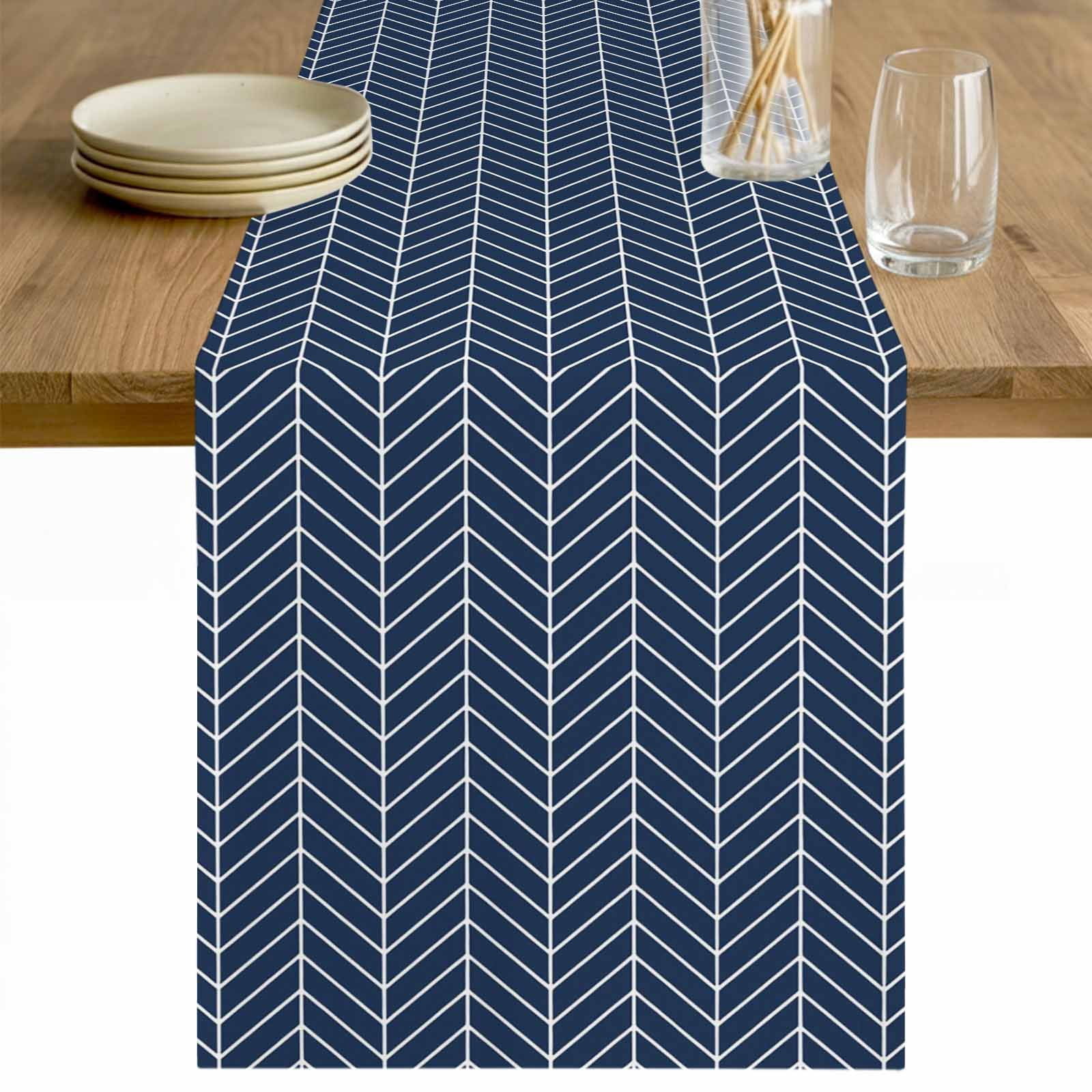 Navy Blue Geometric Table Runner - 48 Inch Long Modern Pure Color ...