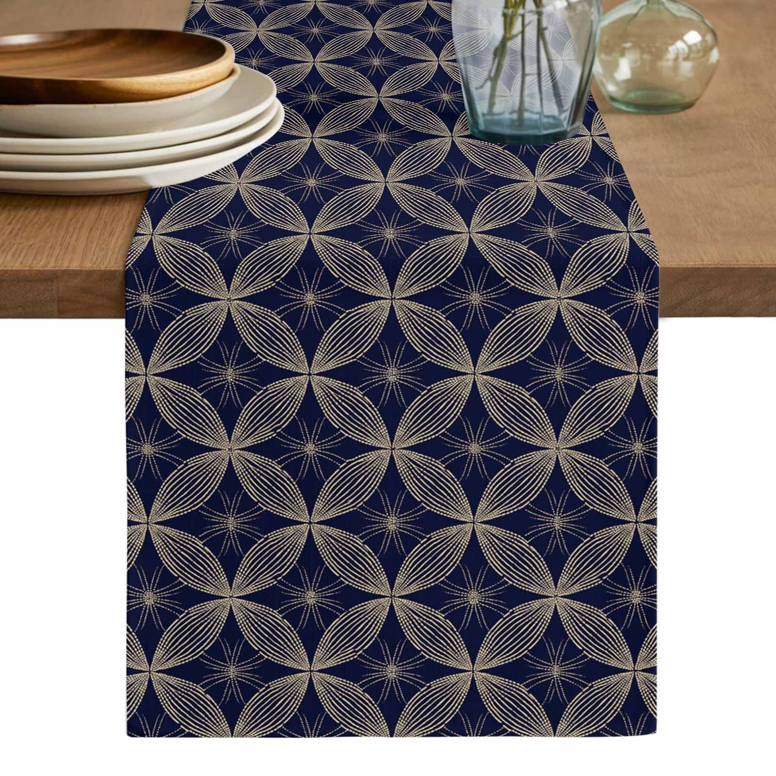 Navy Blue Geometric Table Runner, Brown Modern Abstract Art Aesthetics ...