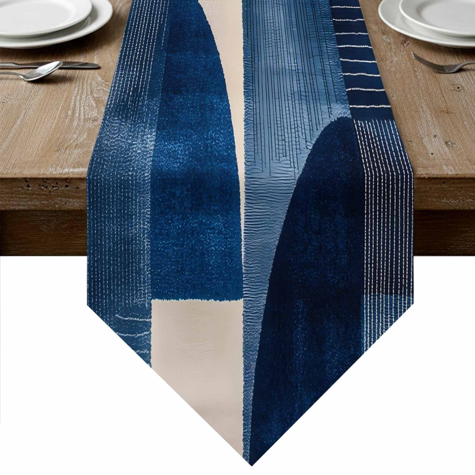 Navy Blue Geometric Table Runner Linen Burlap Table Runner 120 Inches ...