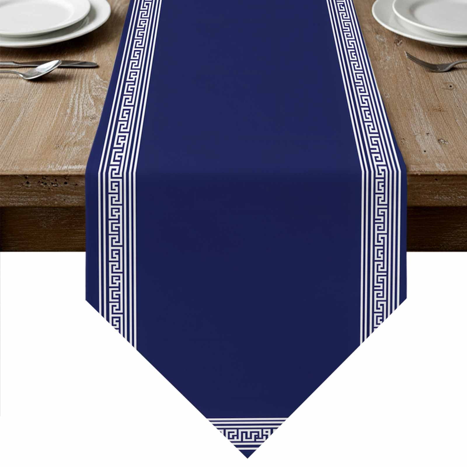Navy Blue Geometric Table Runner Linen Burlap Table Runner 72 Inches ...