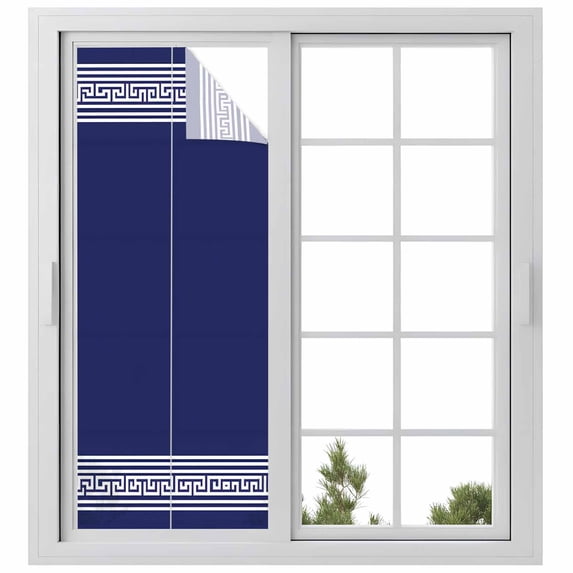 Navy Blue Geometric Window Privacy Film, White Greek Key Farmhouse ...
