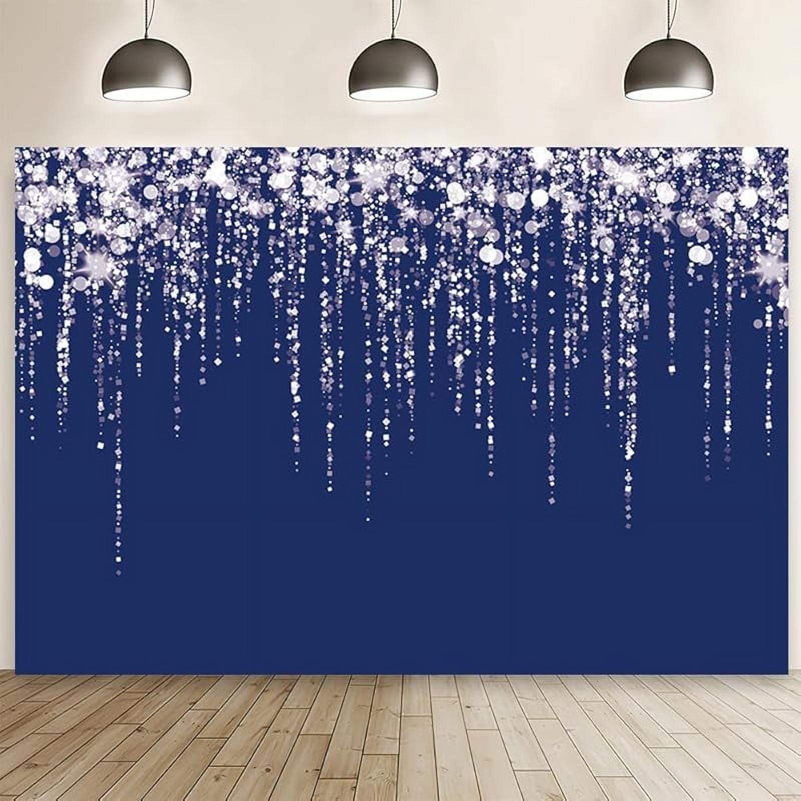 Navy Blue Glitter Backdrop Birthday Party Decorations Silver Sequins ...