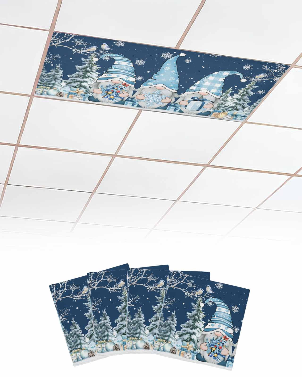 Navy Blue Gnomes Christmas Fluorescent Light Covers for Ceiling Lights ...