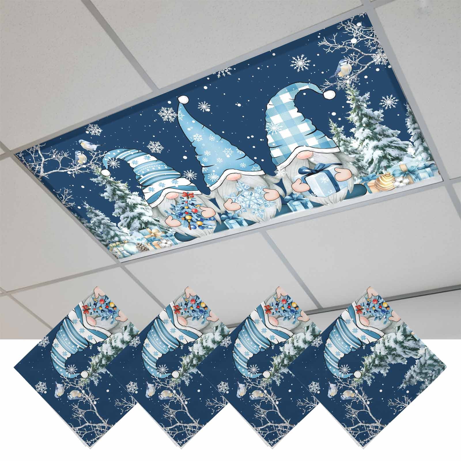 Navy Blue Gnomes Christmas Fluorescent Light Covers, Snowflake Xmas ...