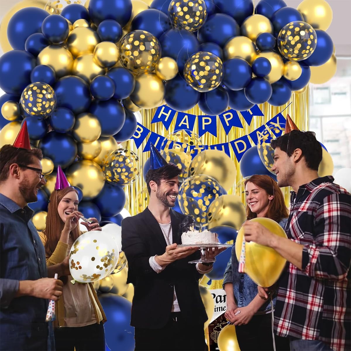 Navy Blue Gold AJH3 Balloon Garland Arch Kit - Navy Blue and Gold Balloons Blue Metallic Gold ...