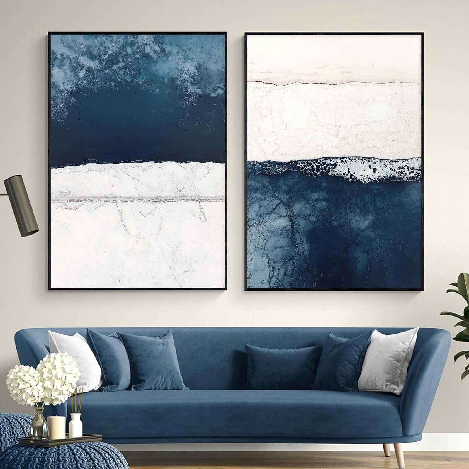 Navy Blue and Gold Abstract Wall Art Blue Marble Pictures Modern ...