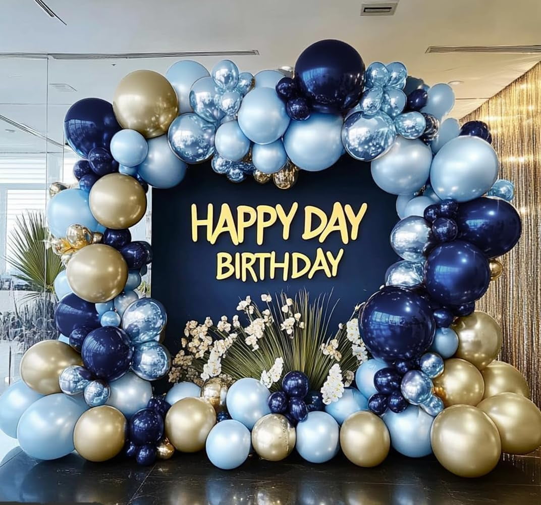 Navy Blue Gold Balloon Garland - AFN1Double Stuffed Latex Blue Balloon ...