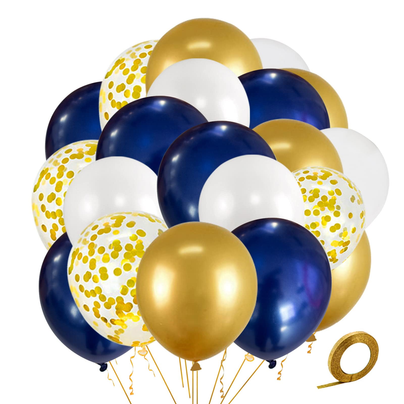 Navy Blue and Gold Confetti Balloons 50 Pack 12 inch White and Gold Metallic Chrome Latex Party ...