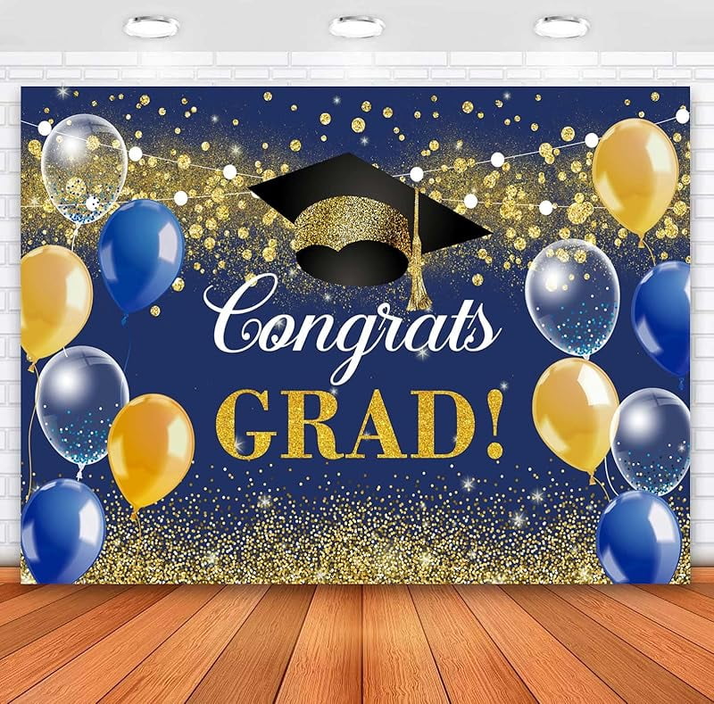 Navy Blue and Gold Graduation Backdrop Congratulations Graduate Class ...