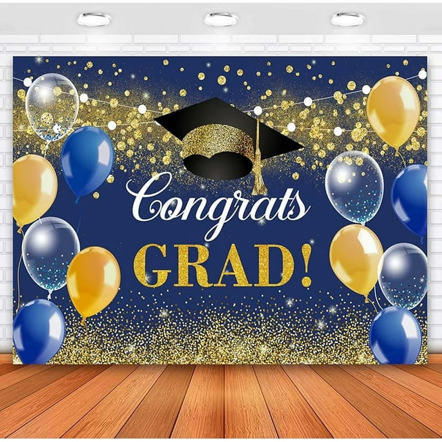 Navy Blue and Gold Graduation Backdrop Congratulations Graduate Class ...