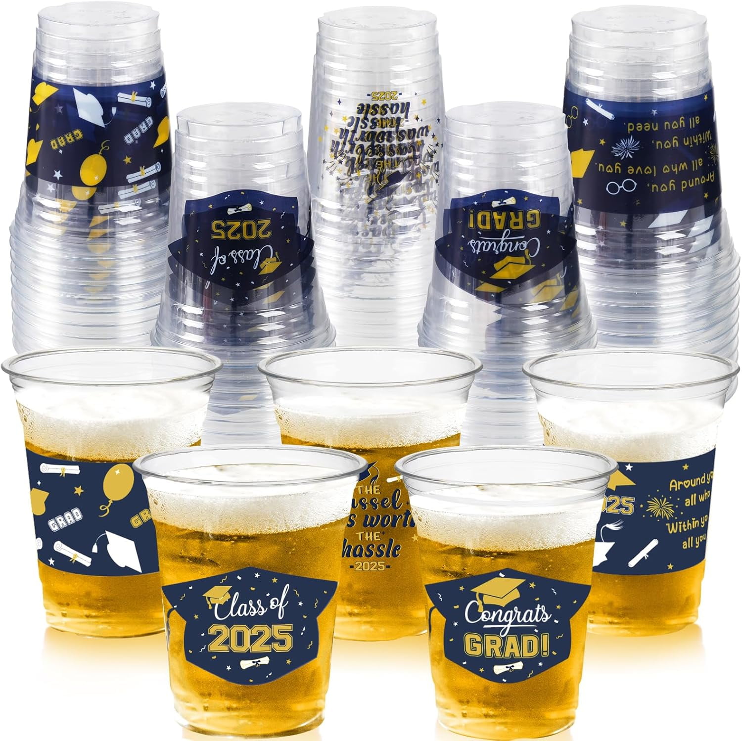 Navy Blue and Gold Graduation Decorations Class of 2025, 50 Pack 12 oz ...