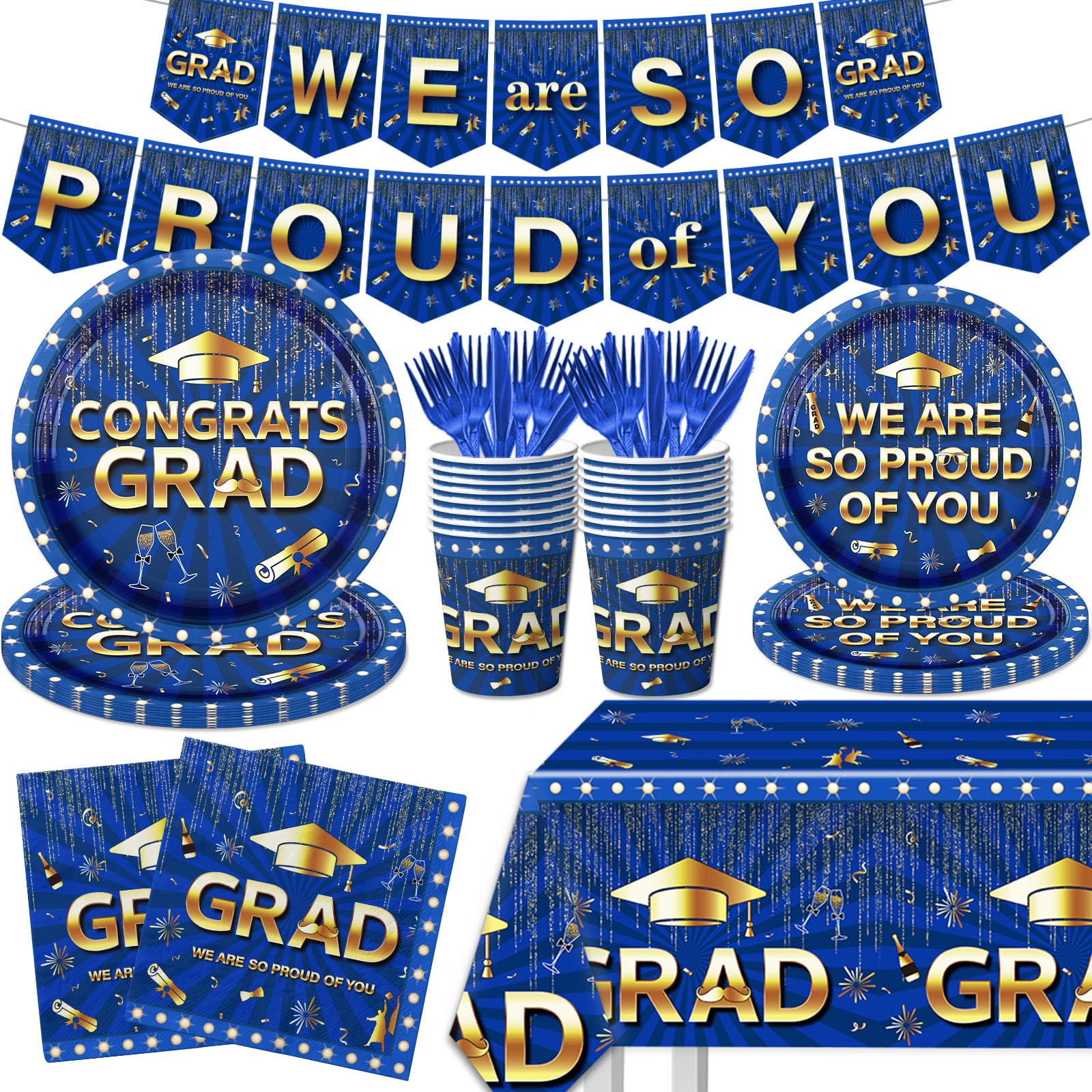 Navy Blue Gold Graduation MMF7 Decorations Tableware Set, Class of 2025 ...