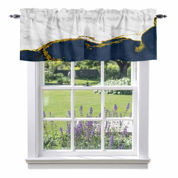 Navy Blue Gold Marble Valances for Windows, Abstract Wave Valance ...