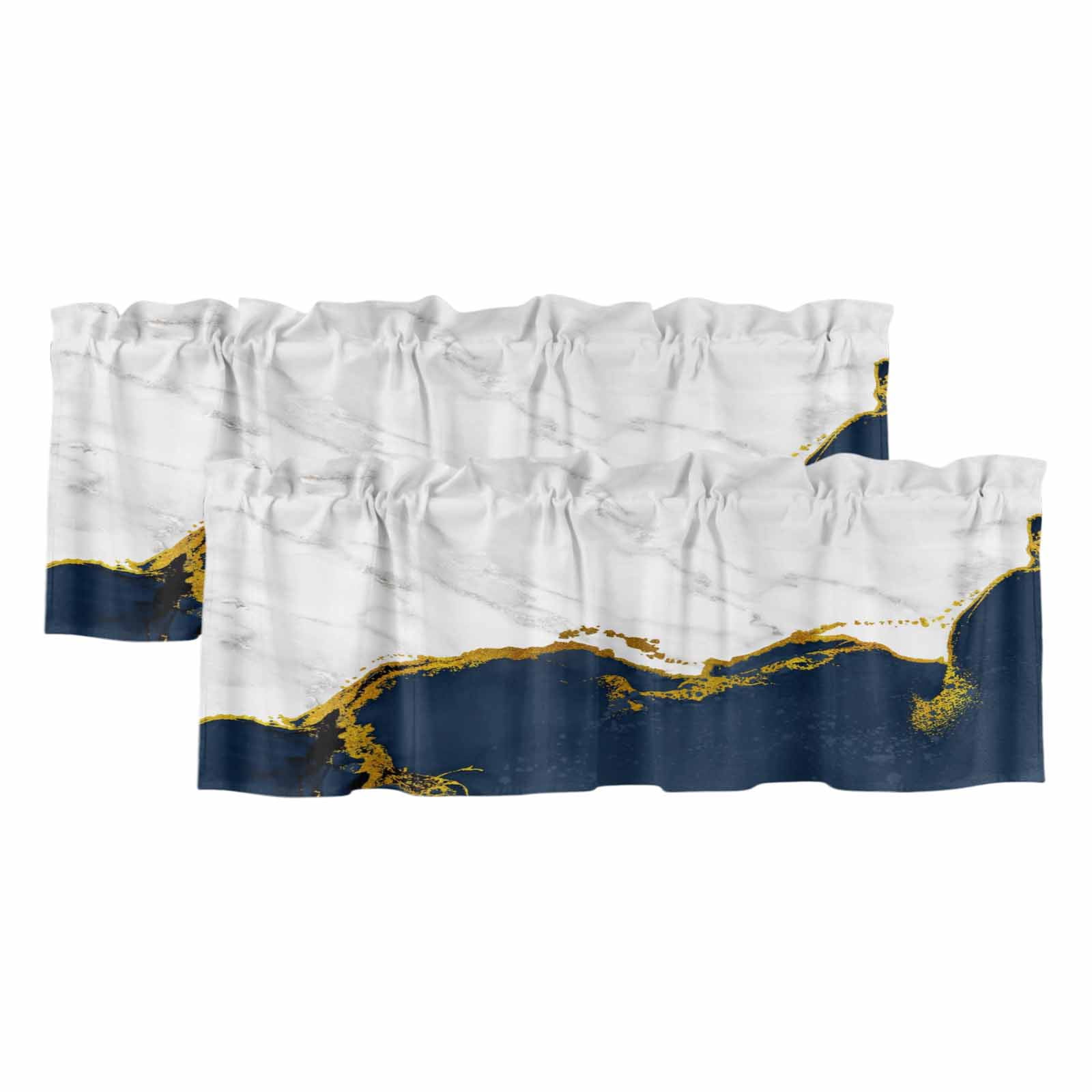 Navy Blue Gold Marble Valances for Windows, Decorative Rod Pocket ...