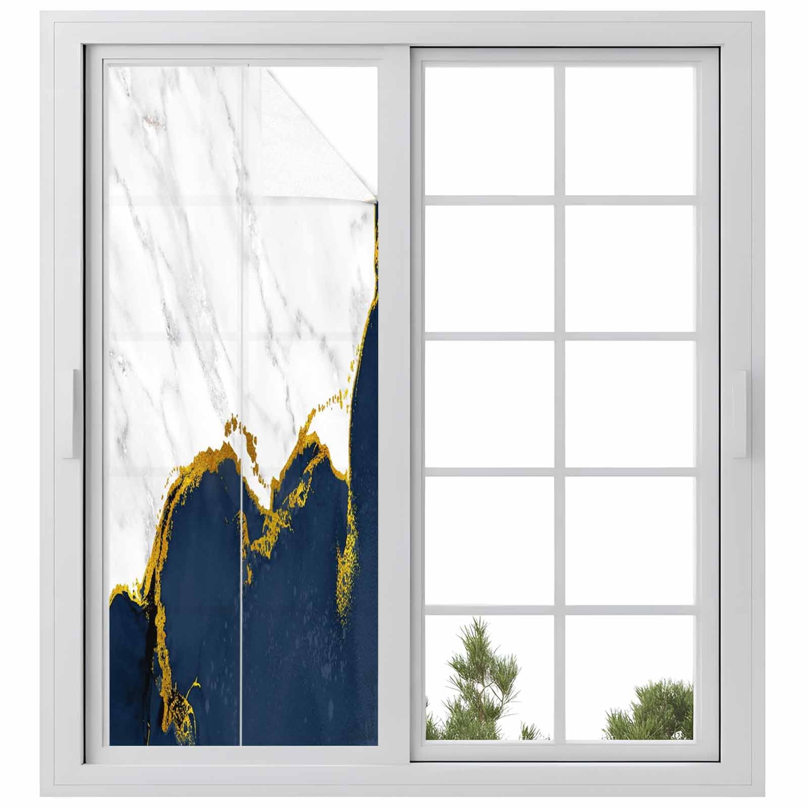 Navy Blue Gold Marble Window Privacy Film, Modern Abstract Marble Crack ...