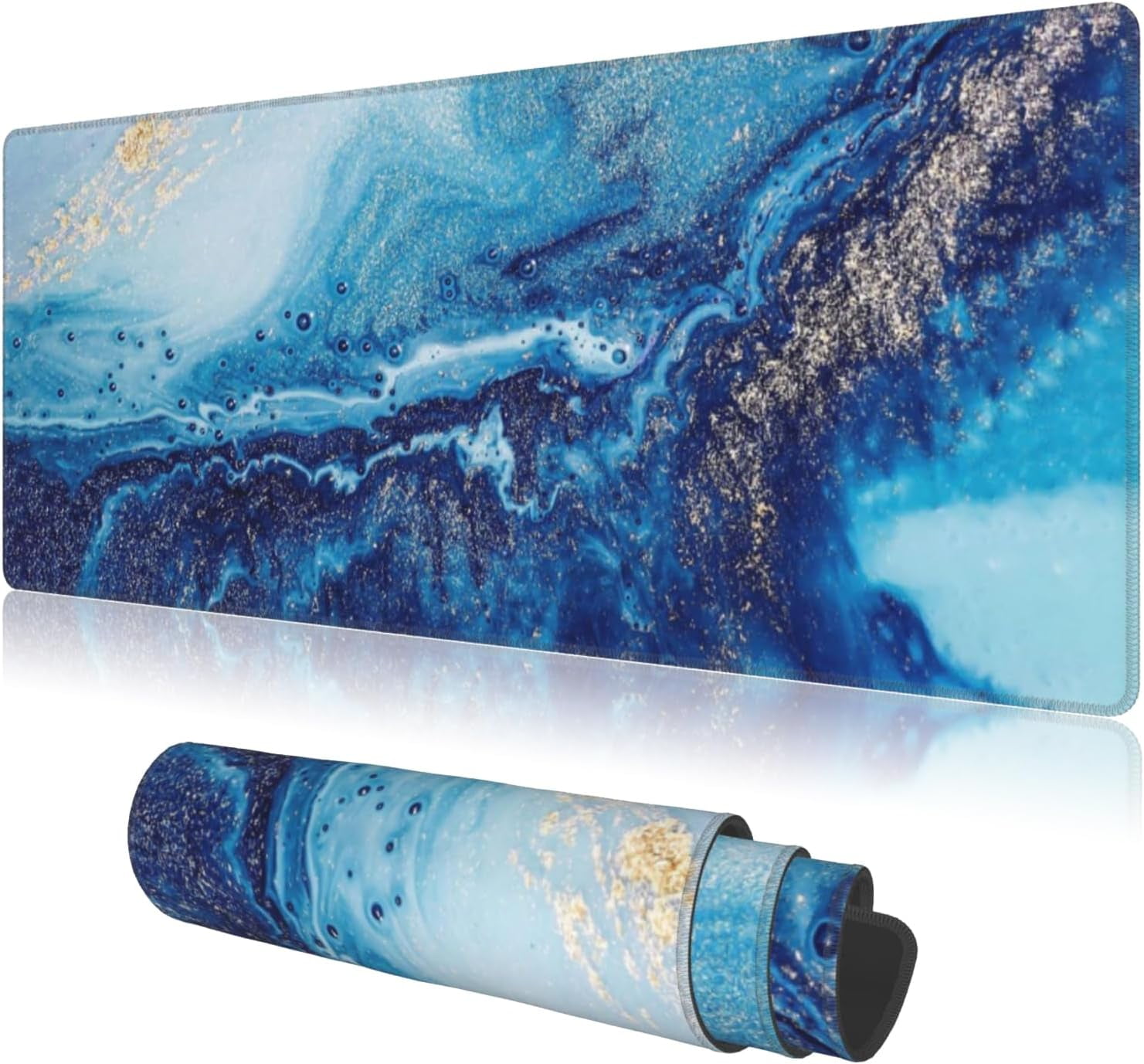 Navy Blue Gold Modern Abstract Marble Large Mouse Pad Gaming Mousepad ...