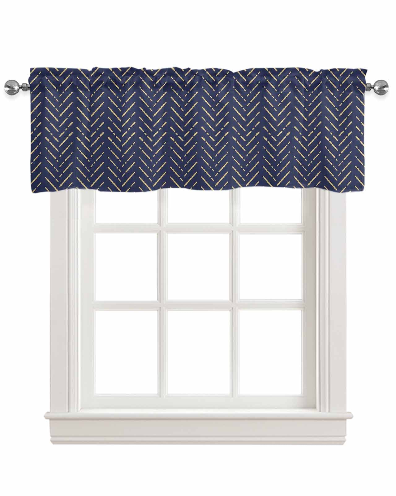Navy Blue Gold Striped Linen Curtain Valance for Bedroom/Bathroom ...