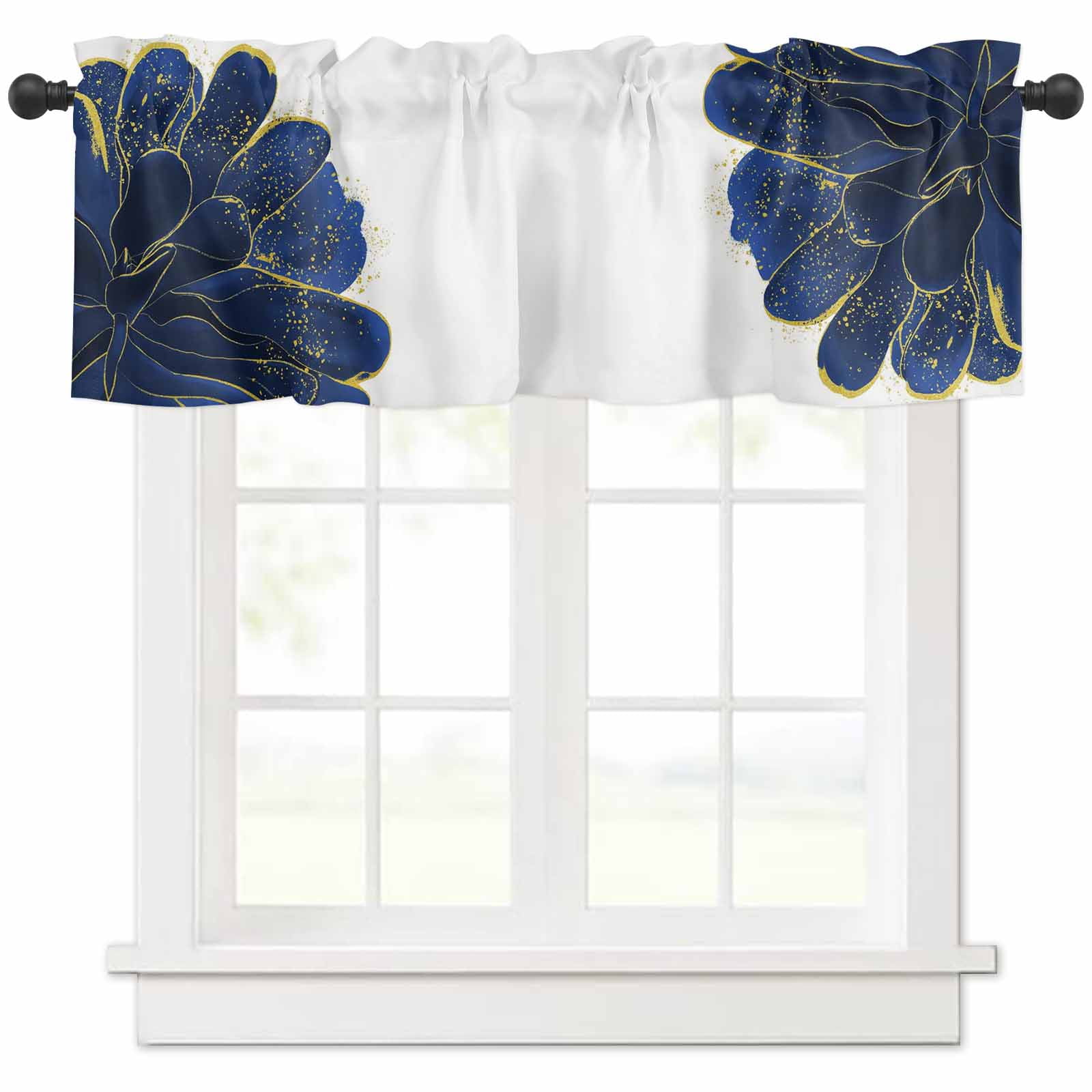 Navy Blue Gold Valances for Windows Farmhouse Kitchen Curtains Valances ...