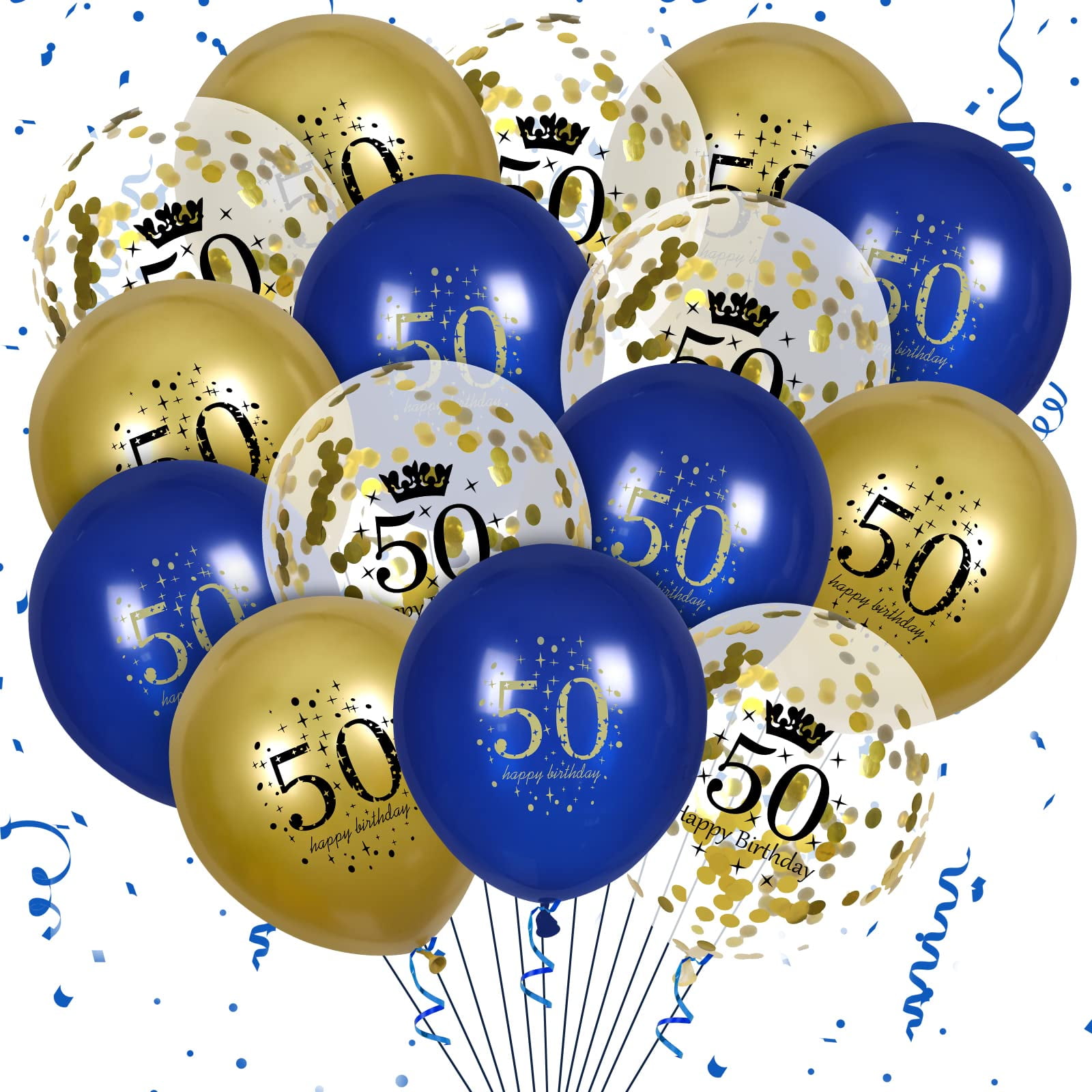 Navy Blue and Gold YPF5 50th Birthday Balloons Decorations 15Pcs Happy 50th Birthday Navy Blue ...