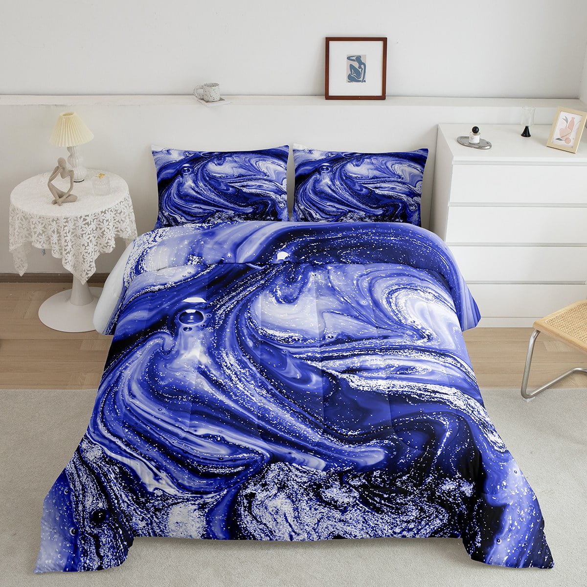 Navy Blue Gradient Bedding Twin Purple Ombre Comforter Set, Aesthetic ...