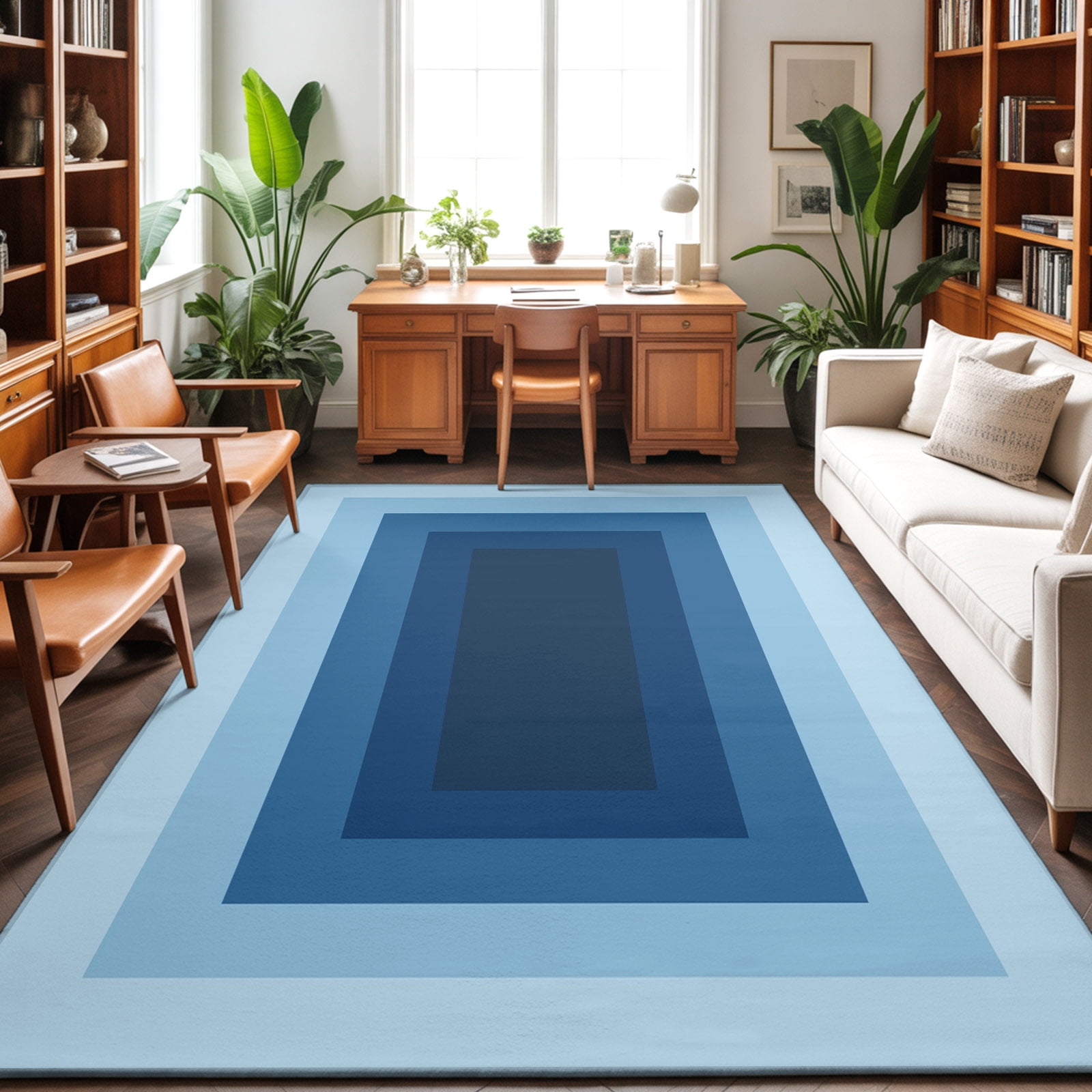 Navy Blue Gradient Squares 5'x7' Rug for Living Room Sofa and Coffee ...