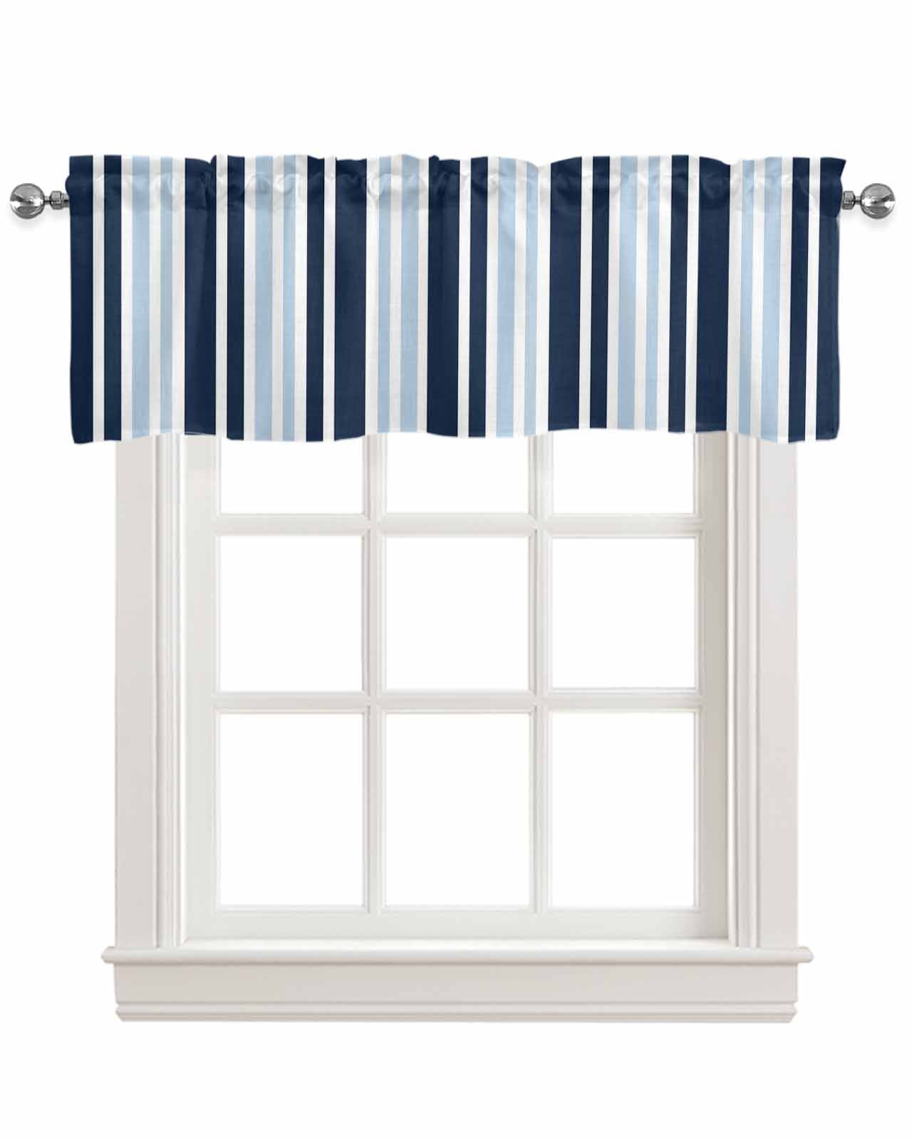 Navy Blue Gradient Striped Kitchen Valances for Windows Farmhouse Linen ...