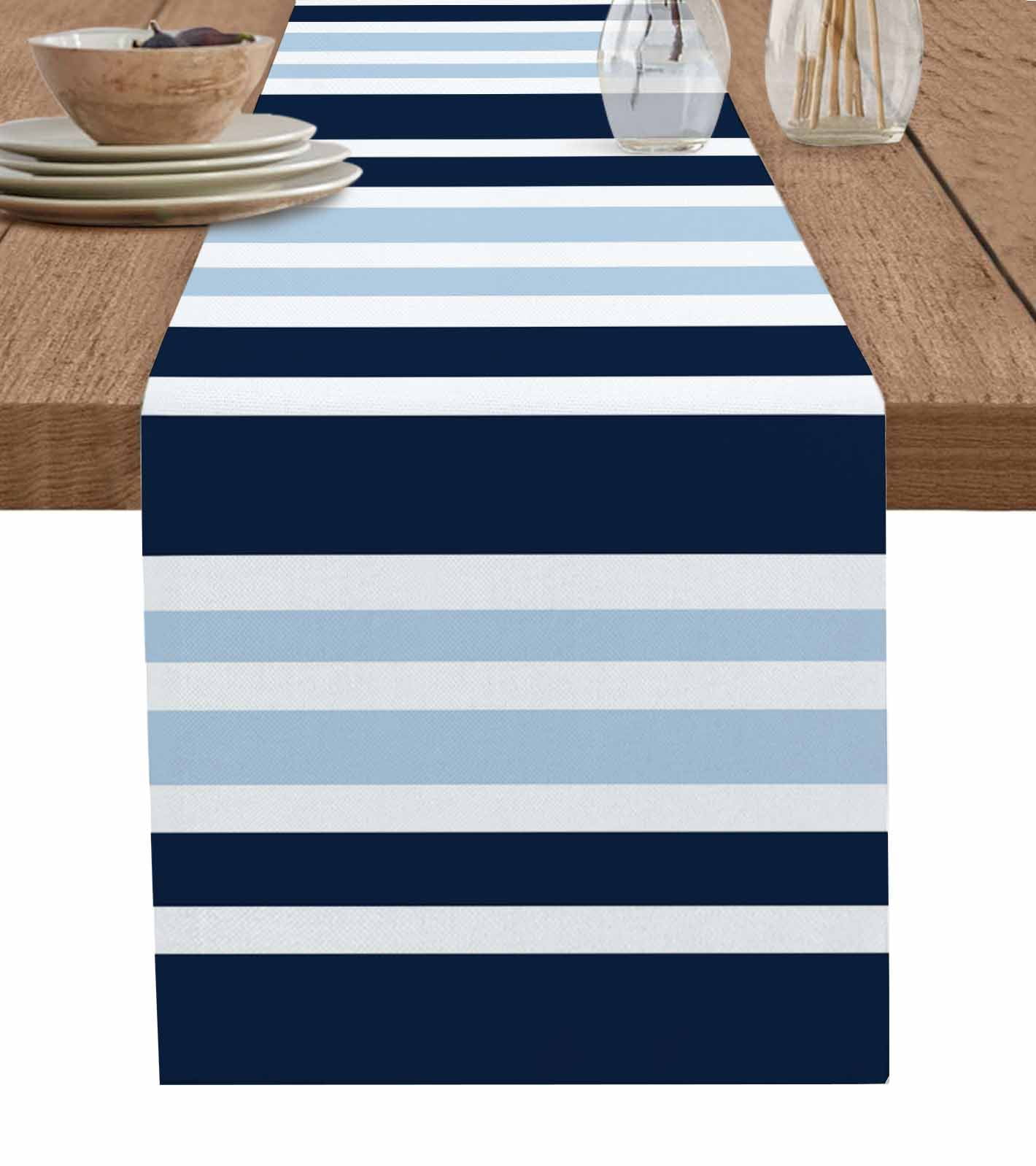 Navy Blue Gradient Striped Table Runners 72 Inches Long, Cotton Linen ...