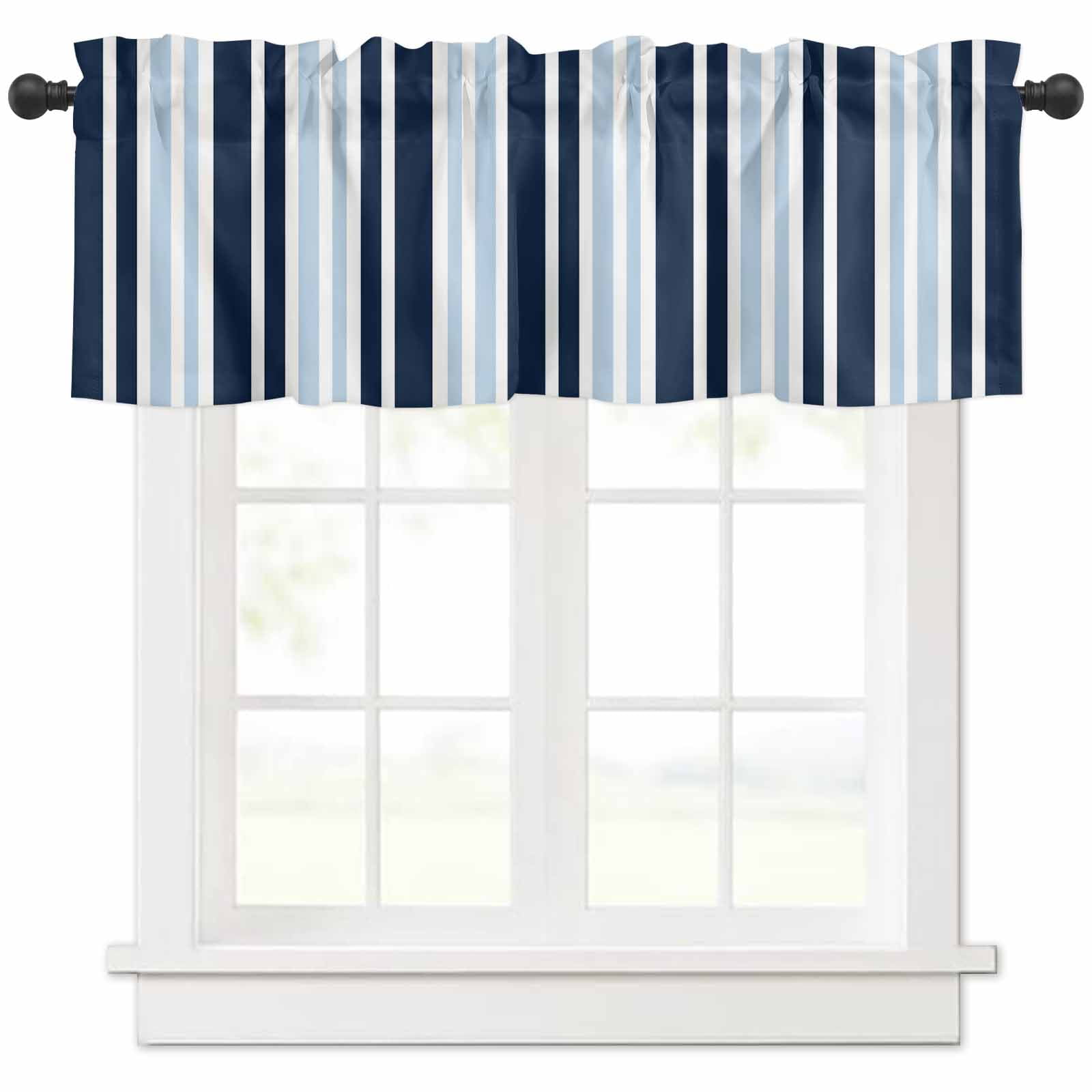 Navy Blue Gradient Striped Valances for Windows Farmhouse Kitchen ...