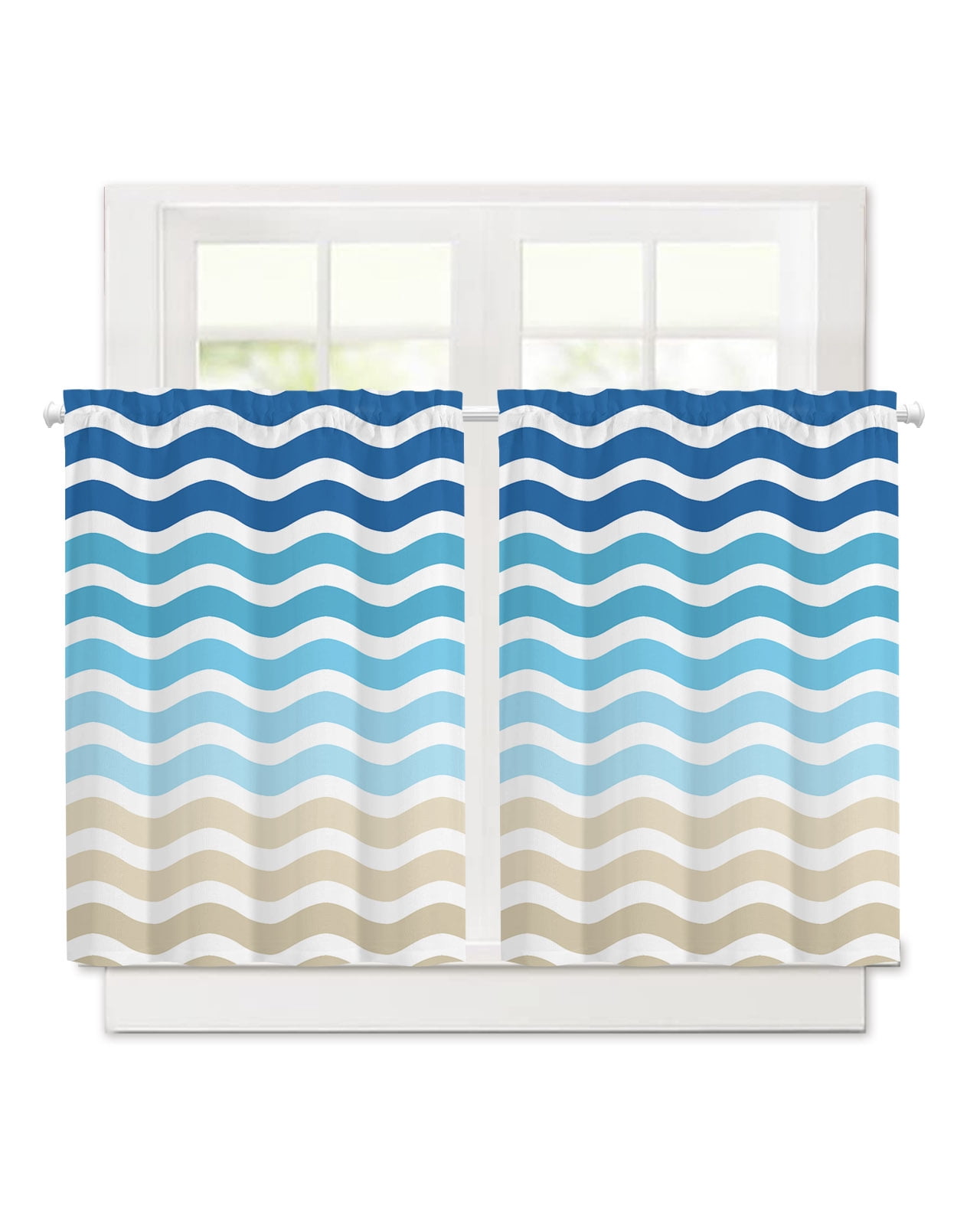 Navy Blue Gradient Water Ripple Short Blackout Curtains 36 Inch Long ...