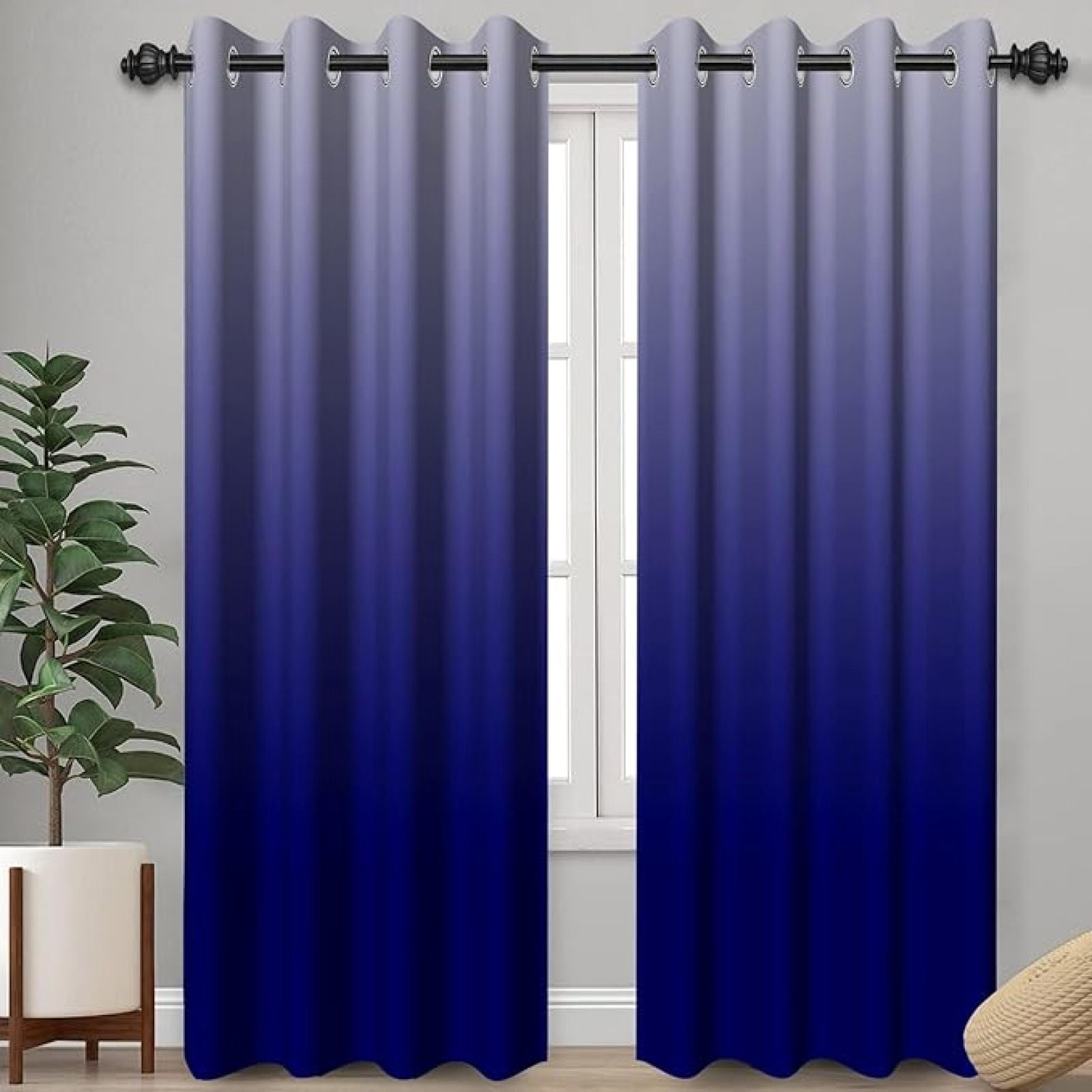Navy Blue Gradient Window Drapes For Bedroom Decor, Thermal Insulated ...