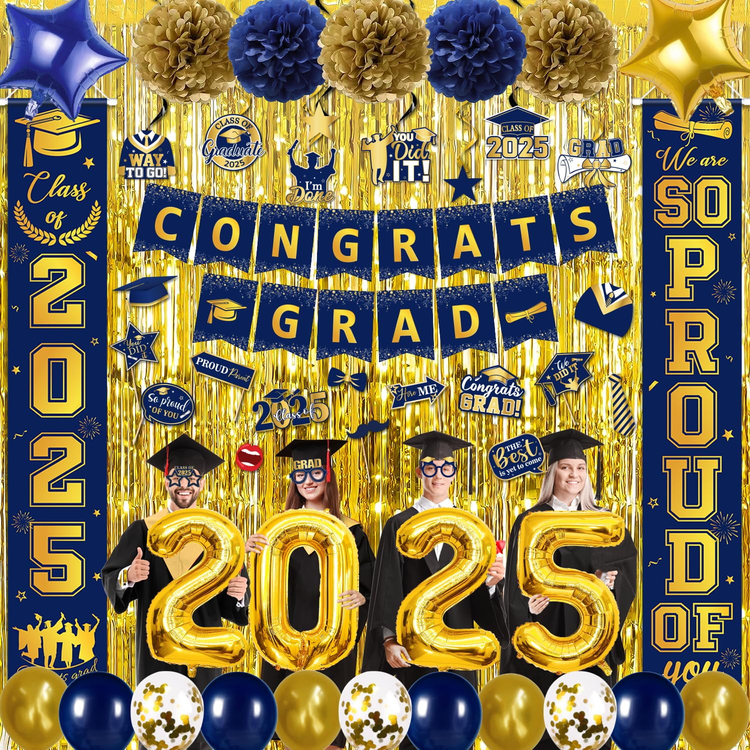Navy Blue Graduation Decorations, IFF17 Grad Decor with Congrats Grad ...