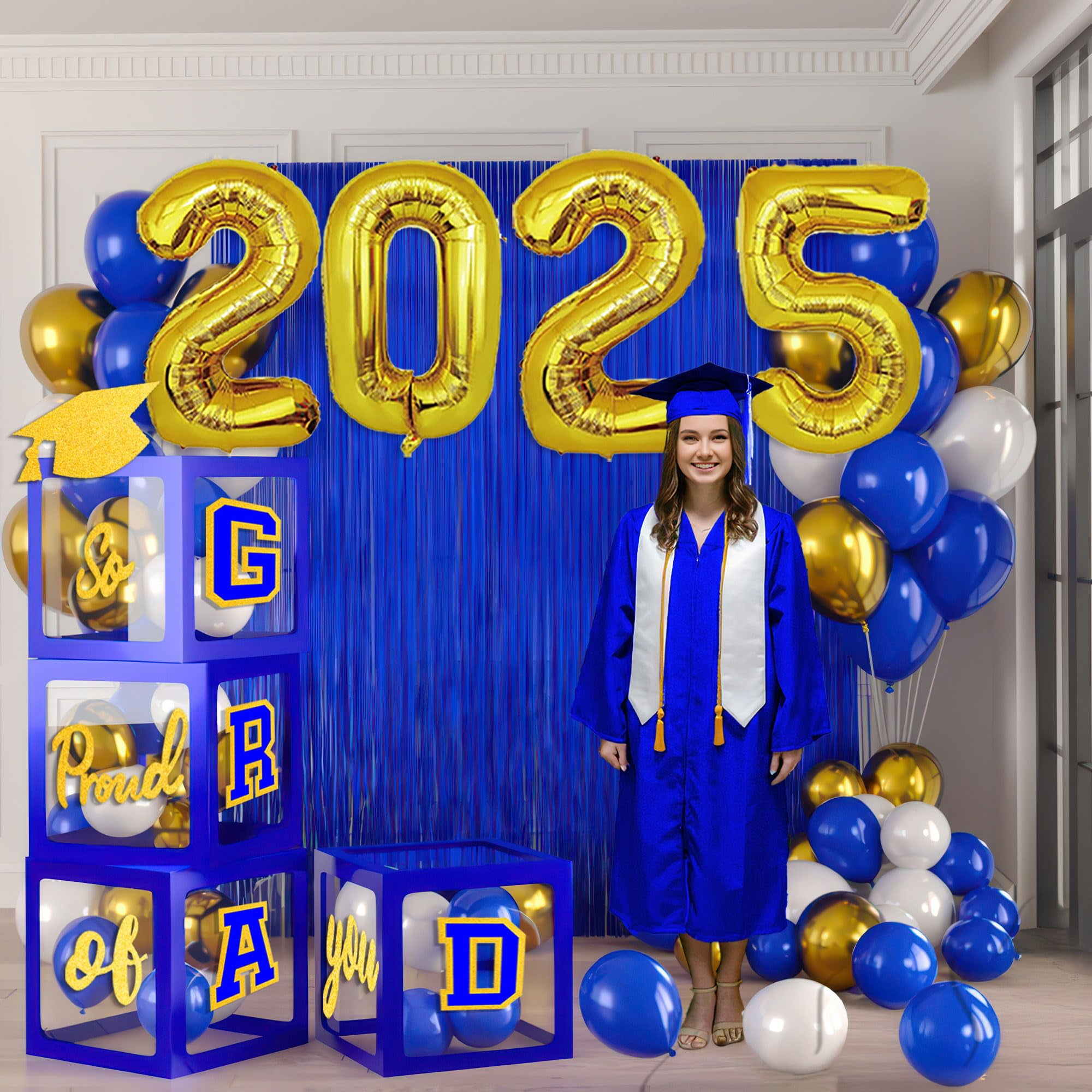 Navy Blue Graduation Decorations RRF12 2025 Set of 4 GRAD Balloon Boxes ...
