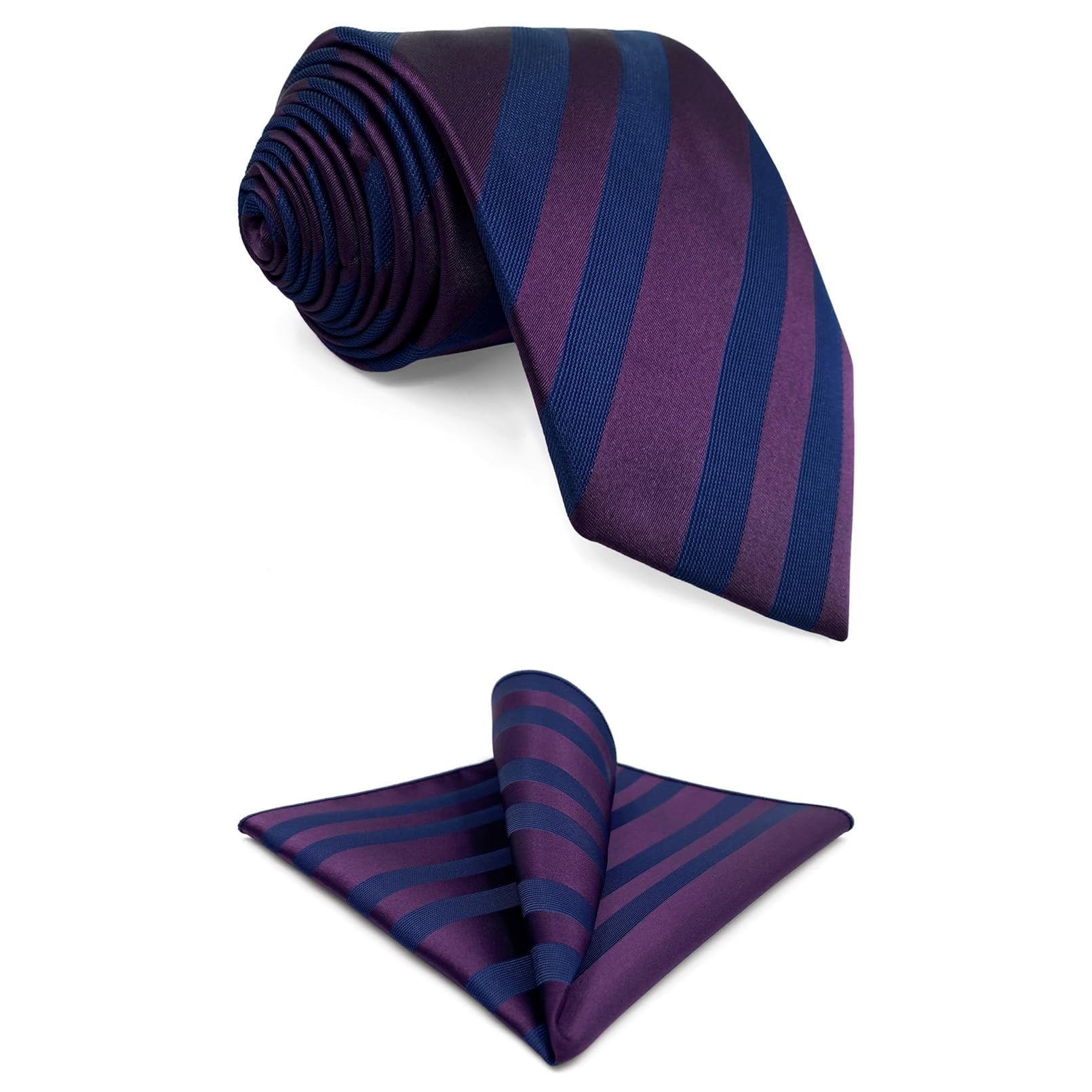 Navy Blue Grape Purple Mens Tie and Pocket Square Set Stripes Striped ...