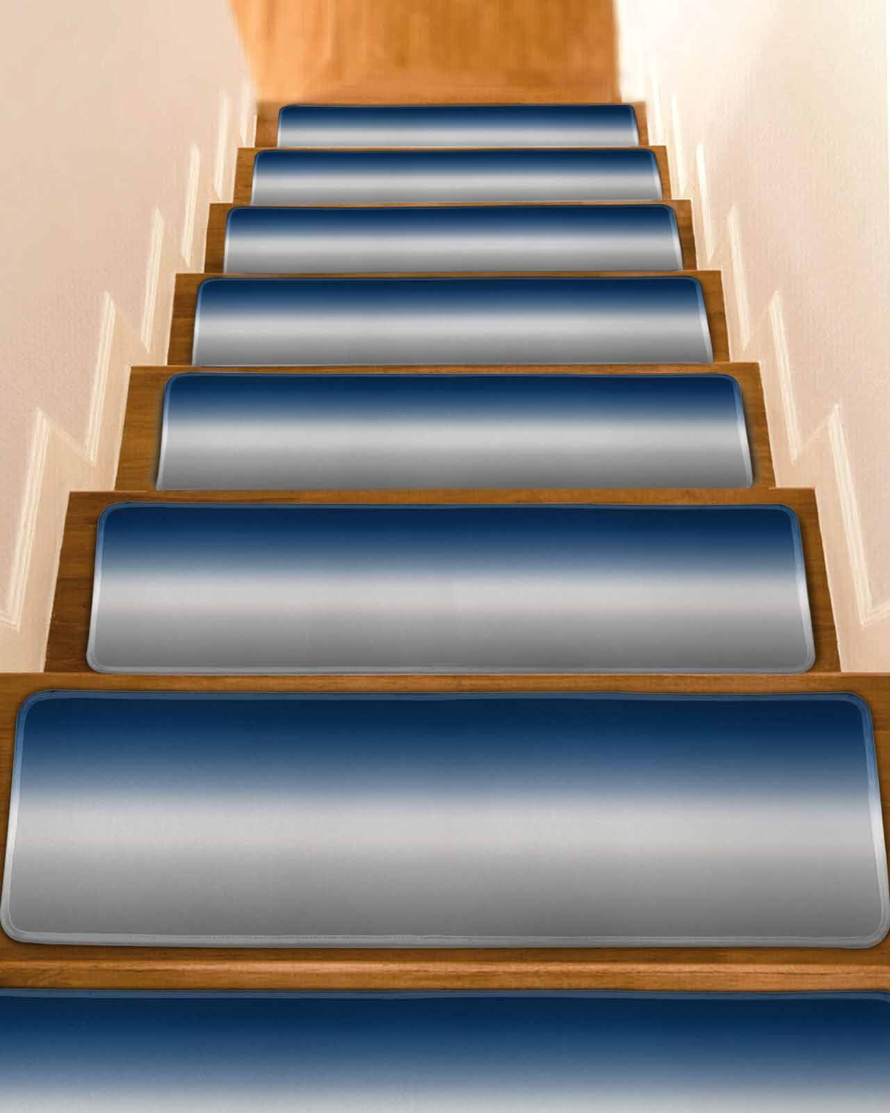 Navy Blue Gray Ombre Stair Treads for Wooden Steps Indoor Runner Rug ...