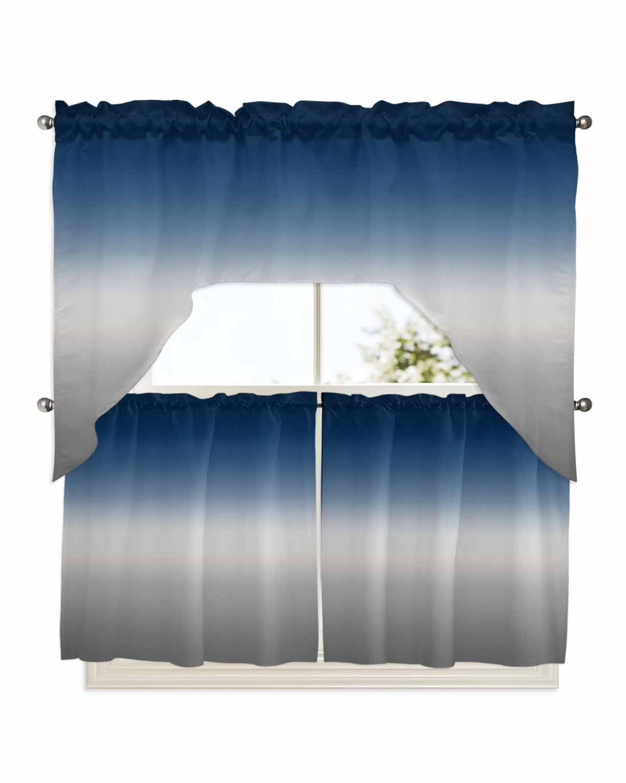 Navy Blue Gray Ombre Swag Valance and Tier Curtains 24'' Length Set ...