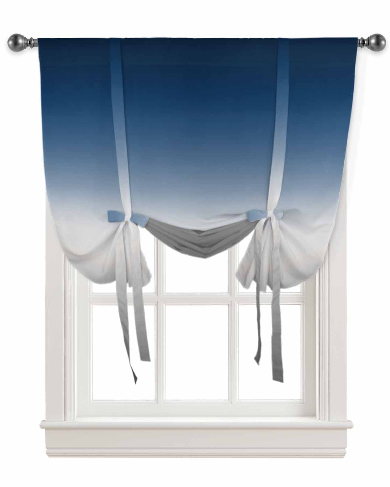 Navy Blue Gray Ombre Tie Up Curtains for Kitchen Bathroom Bedroom ...