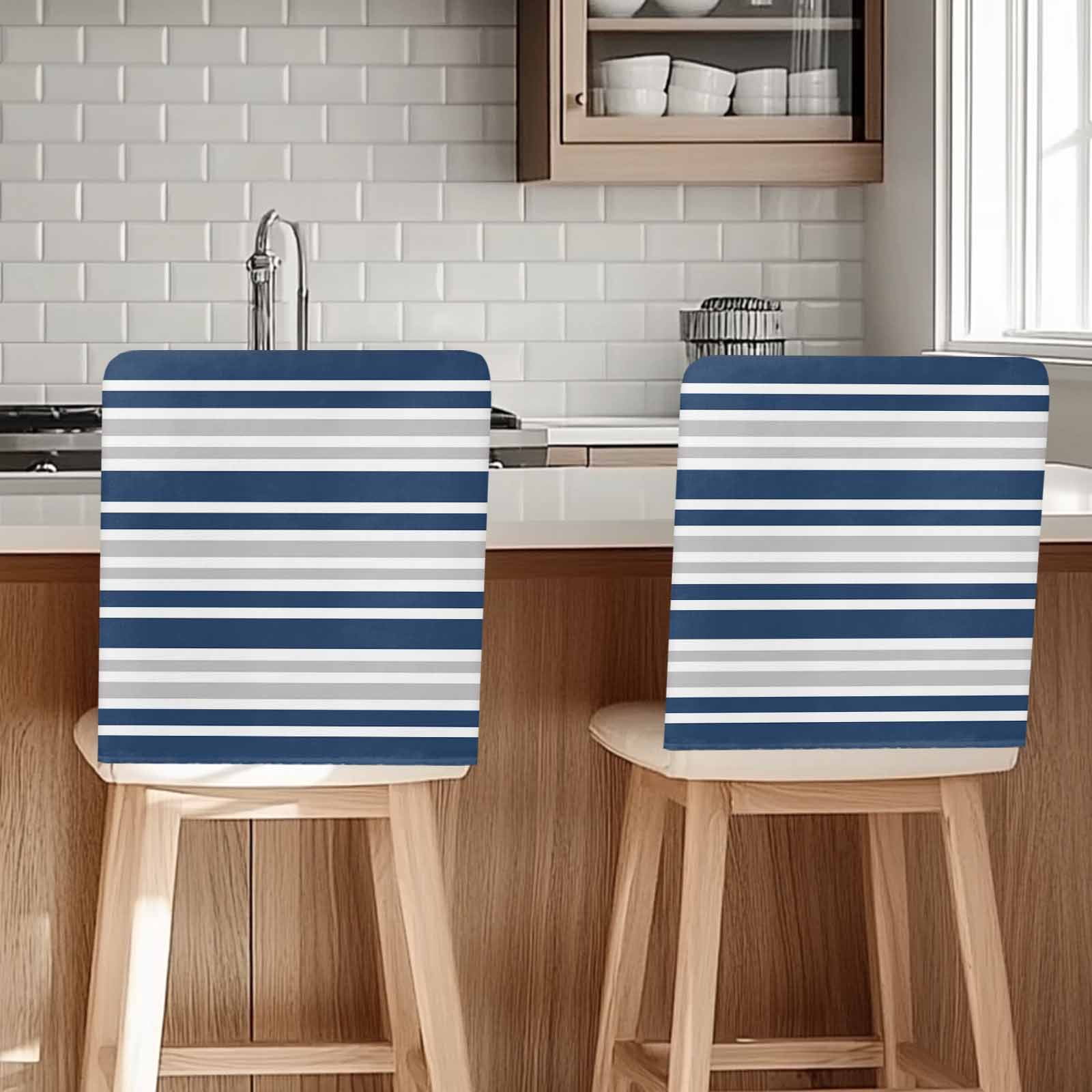 Navy Blue and Gray Stripe Contrast Minimalist Modern Art Chair Covers ...