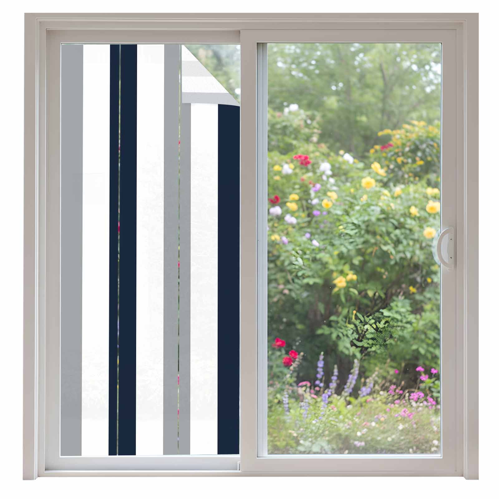 Navy Blue Gray Striped Window Privacy Film, Farmhouse Stripe Art Static ...