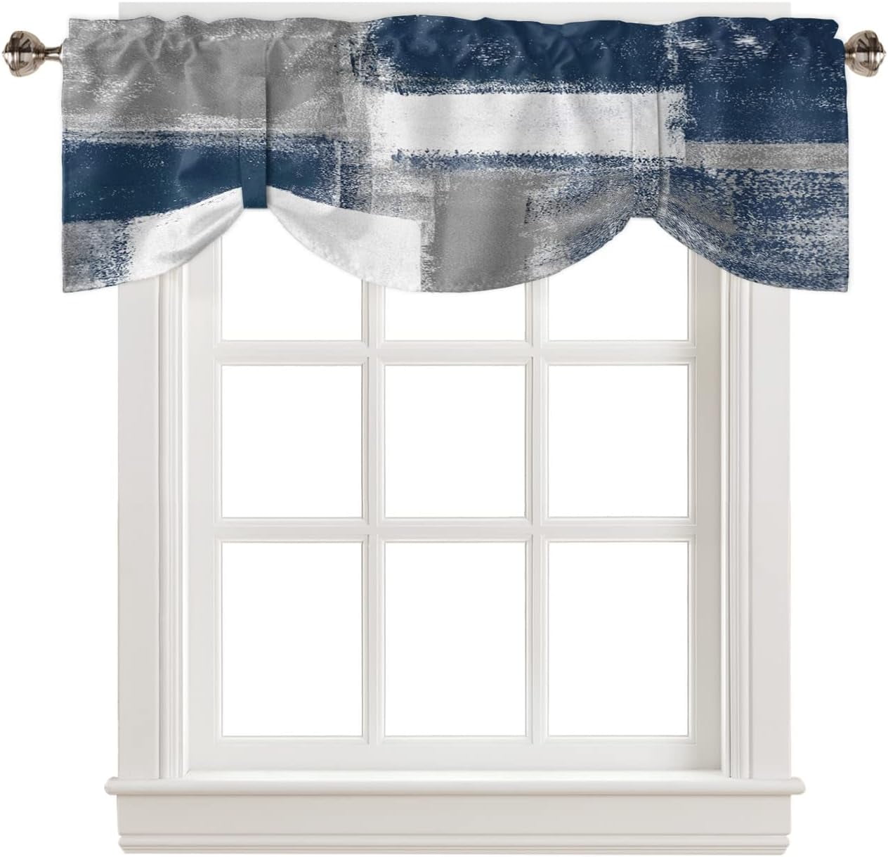 Navy Blue and Gray Valances for Windows Abstract Art Painting Ombre ...