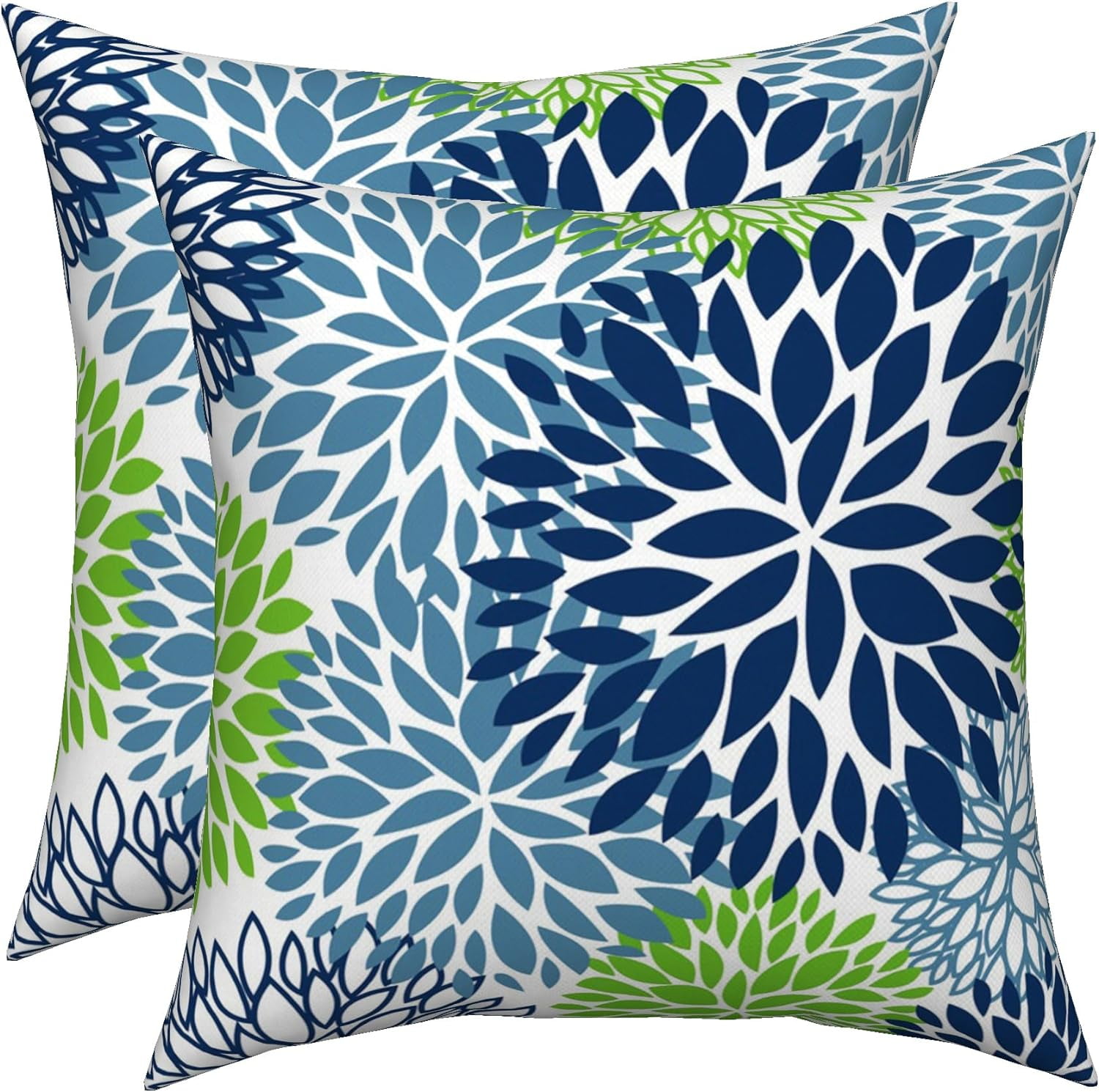 Navy Blue Green Dahlia Pillow Covers 20x20 Set of 2, Gray Geometric ...