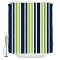 Navy Blue Green Striped Bathroom Shower Curtains with 12 Hooks ...